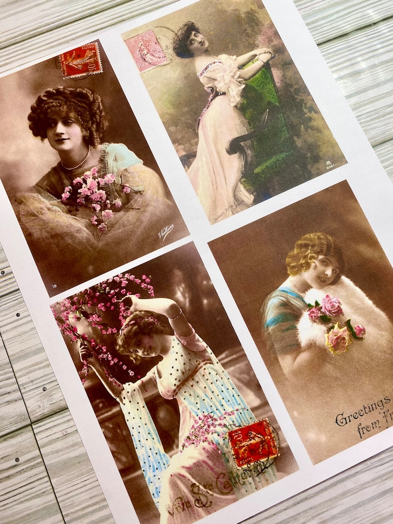 French Colorized Ladies Vintage Postcards Digital Collection - Etsy ...