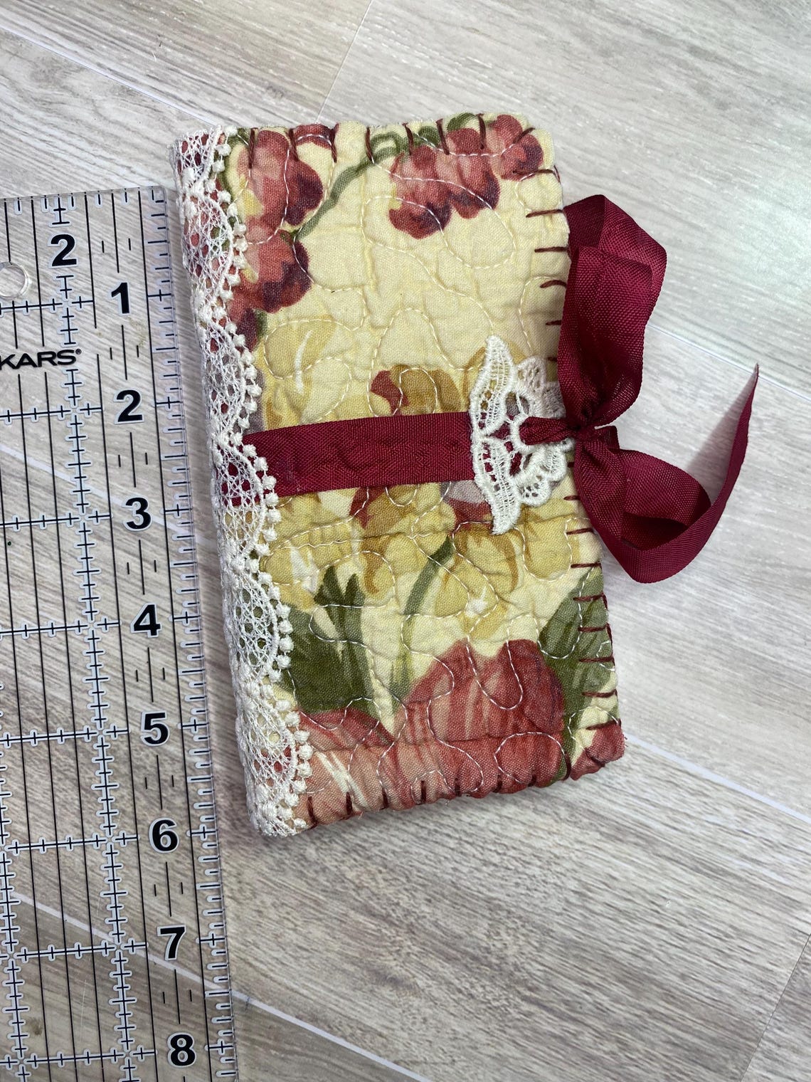 Handmade Needle Book Honey Golden and Brick Red Floral 3 - Etsy