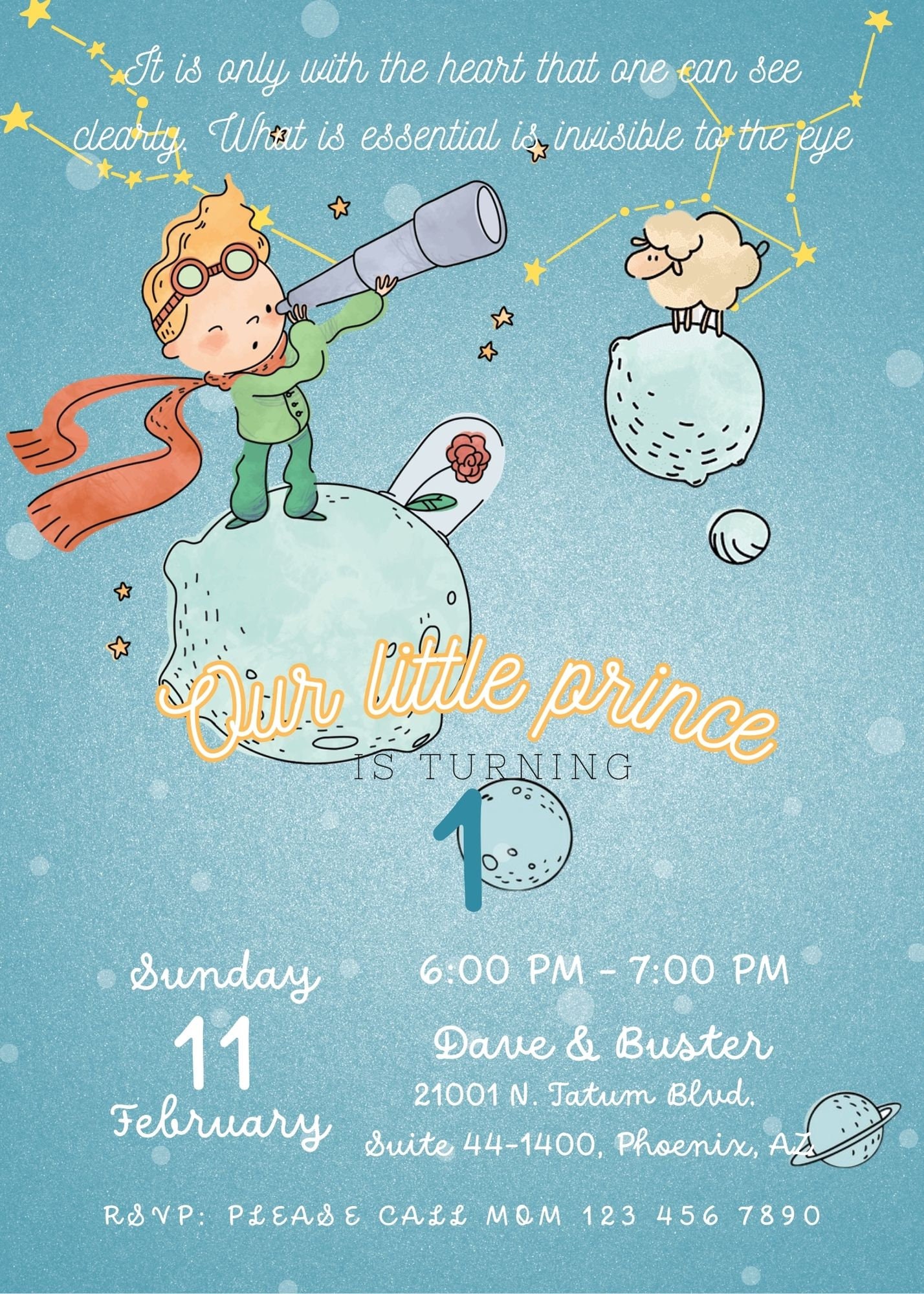 The Little Prince Birthday Party Invitation Canvas Template - Etsy
