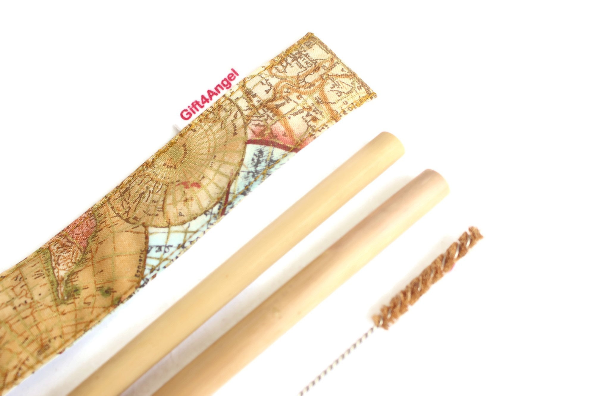 2 Sets X MAP Straw Sleeve With Bamboo Straws Cleaning Brush - Etsy