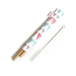 2 Sets X Straw Case Triangles With Bamboo Straws and Cleaning Brush ...