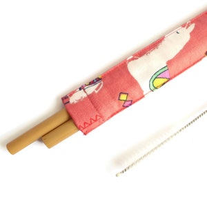 2 Sets X Straw Case Llama With Drinking Bamboo Straws and Cleaning ...