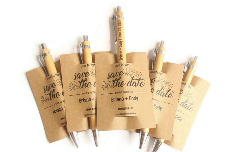 Personalized Engraved Bamboo Ballpoint Pens With Cards, Save the Date ...