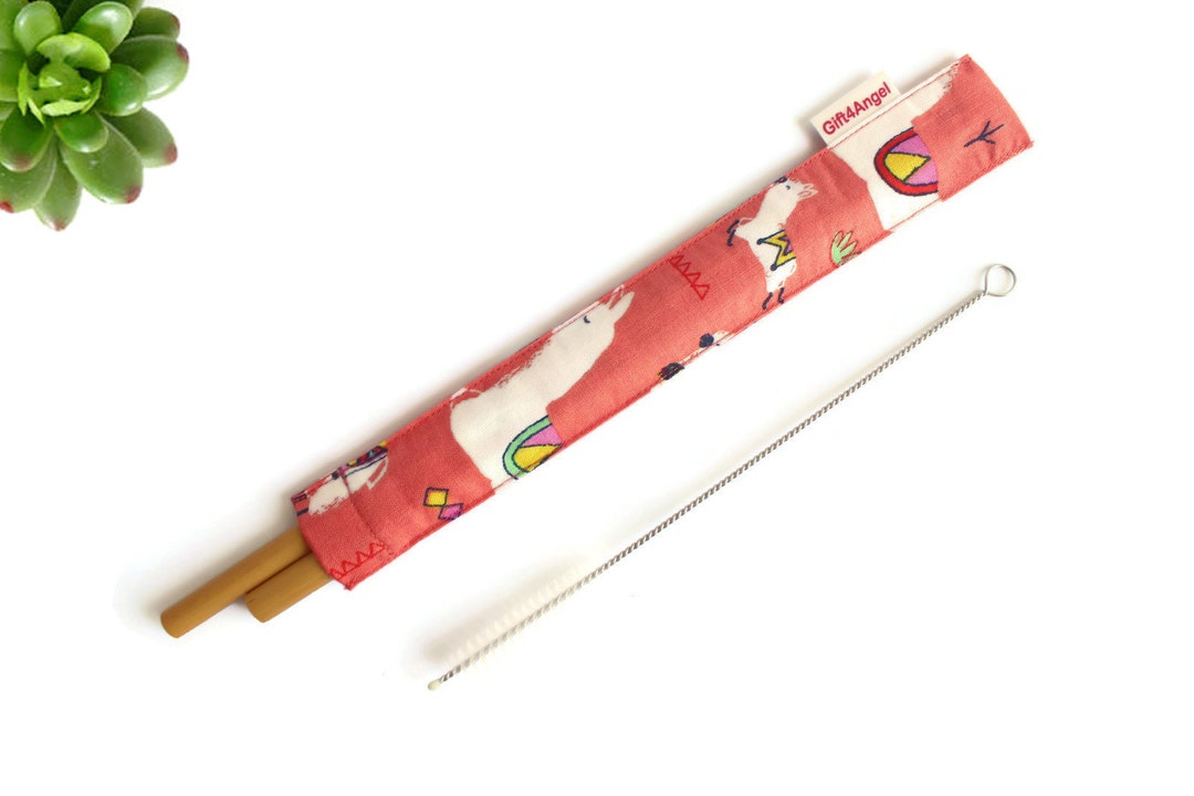 2 Sets X Straw Case Llama With Drinking Bamboo Straws and Cleaning ...