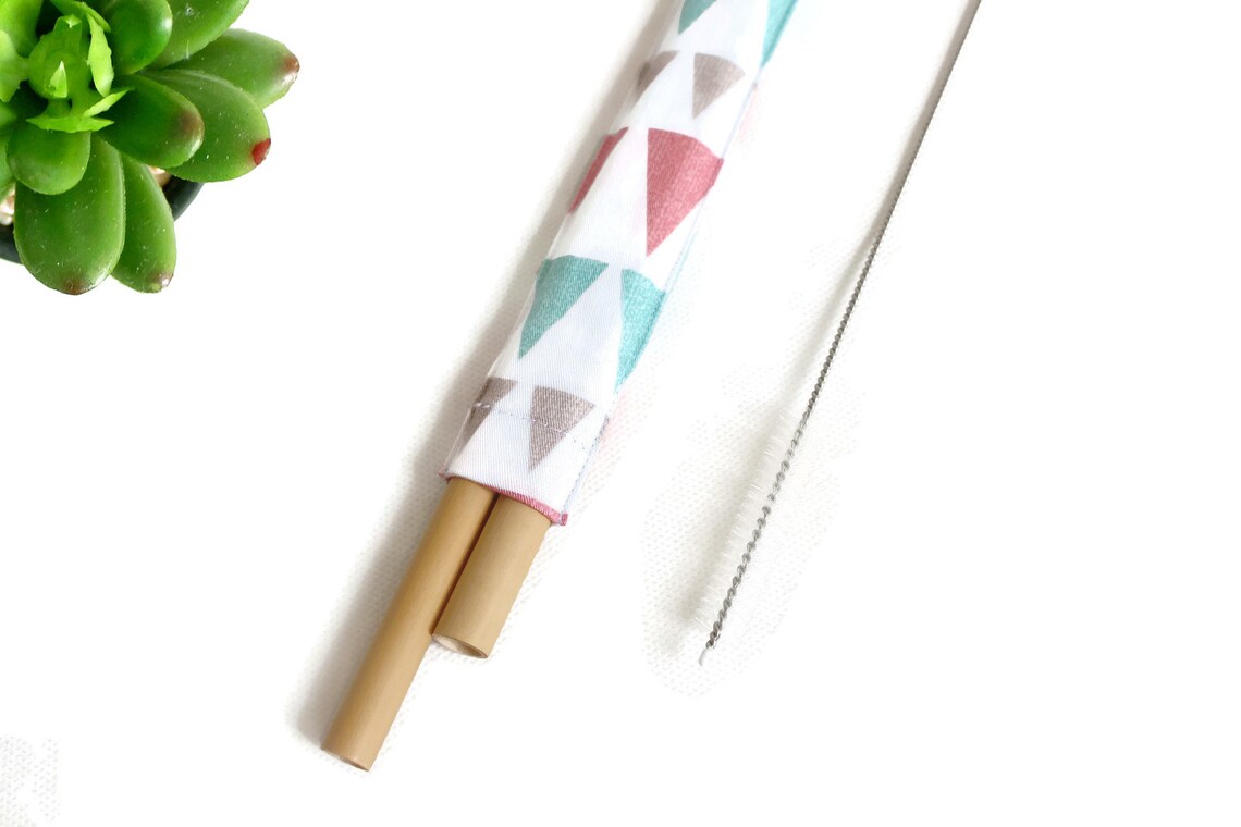 2 Sets X Straw Case Triangles With Bamboo Straws and Cleaning - Etsy