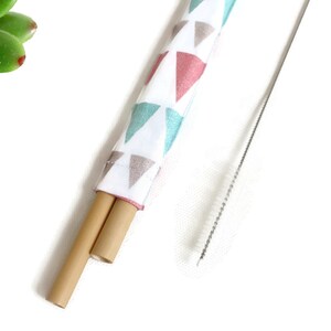 2 Sets X Straw Case Triangles With Bamboo Straws and Cleaning Brush ...