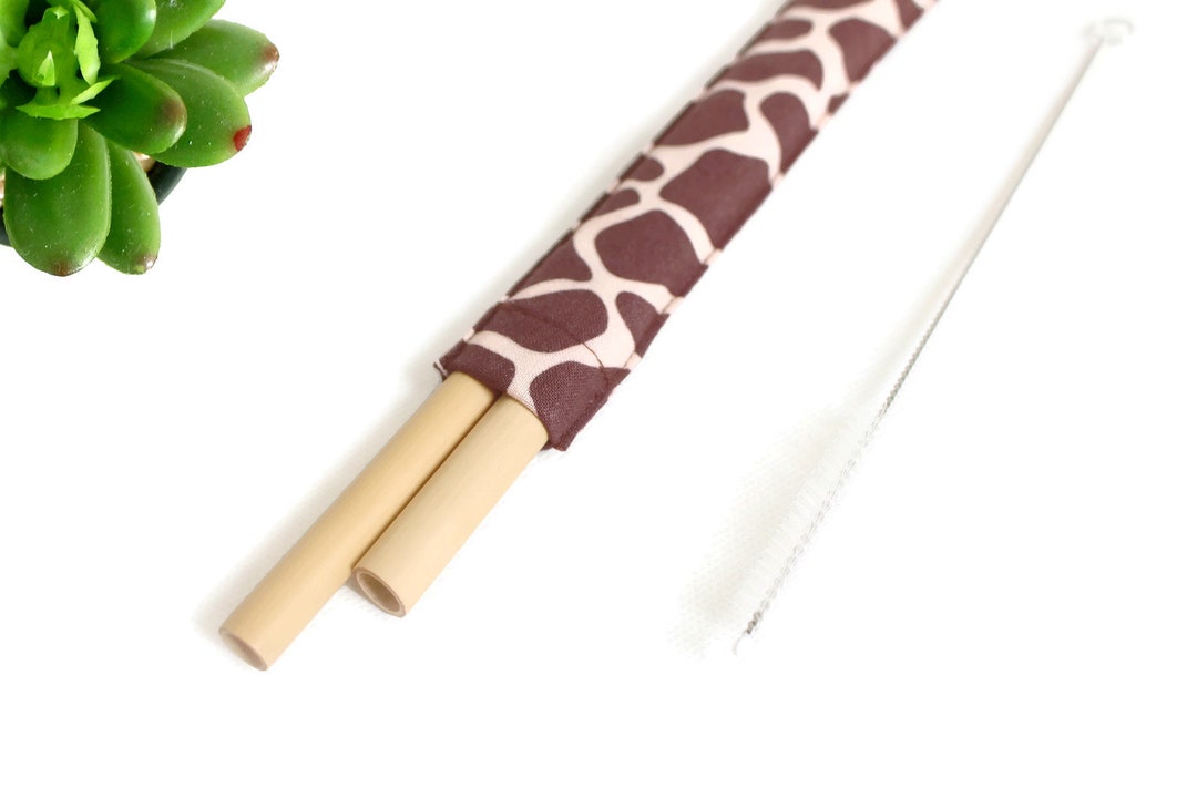 2 Sets X Straw Case Giraffe With Drinking Bamboo Straws and Cleaning ...