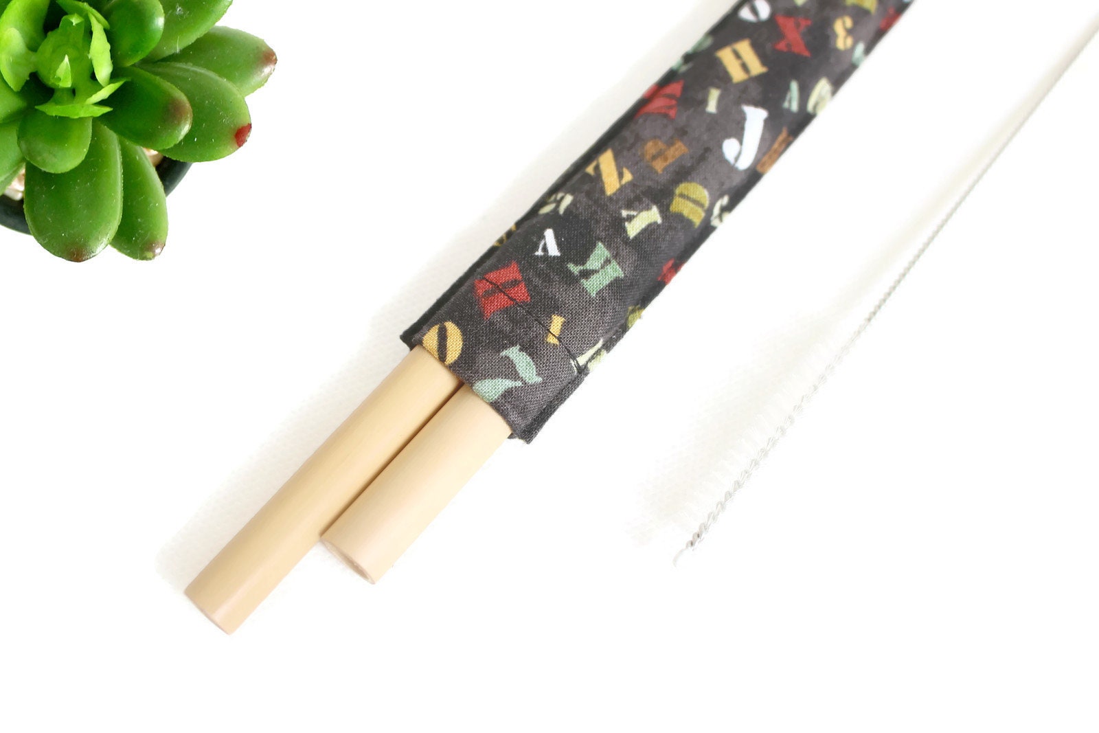 2 Sets X Straw Case Black Letters With Drinking Bamboo Straws - Etsy UK