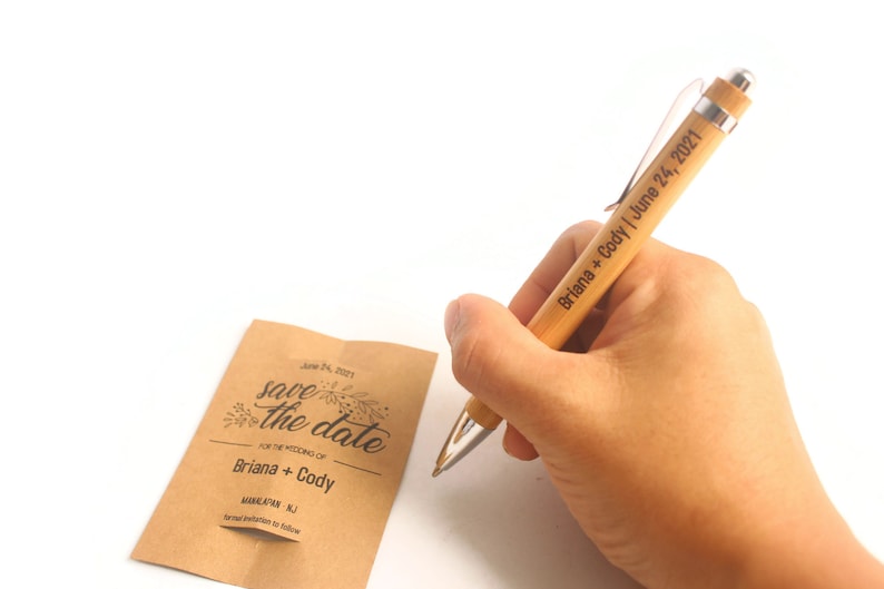 Personalized Engraved Bamboo Ballpoint Pens With Cards, Save the Date ...