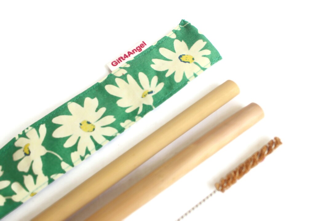 2 Sets X DAISY Straw Sleeve With Bamboo Straws, Cleaning Brush ...