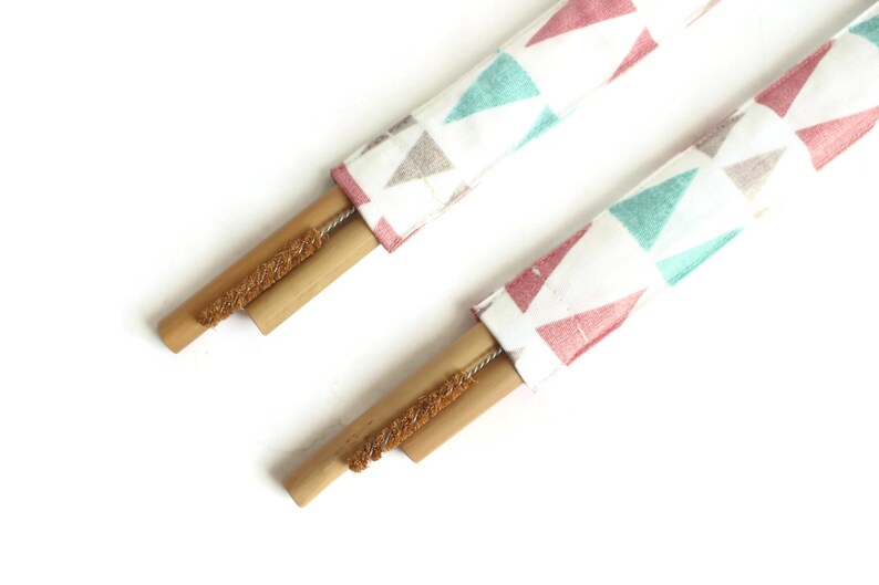2 Sets X Straw Case Triangles With Bamboo Straws and Cleaning - Etsy