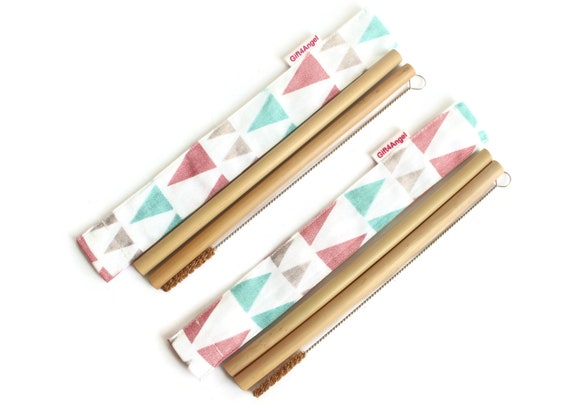 2 Sets X Straw Case Triangles With Bamboo Straws and Cleaning - Etsy