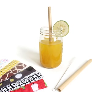 2 Sets X Straw Case Mint and White With Drinking Bamboo Straws and ...