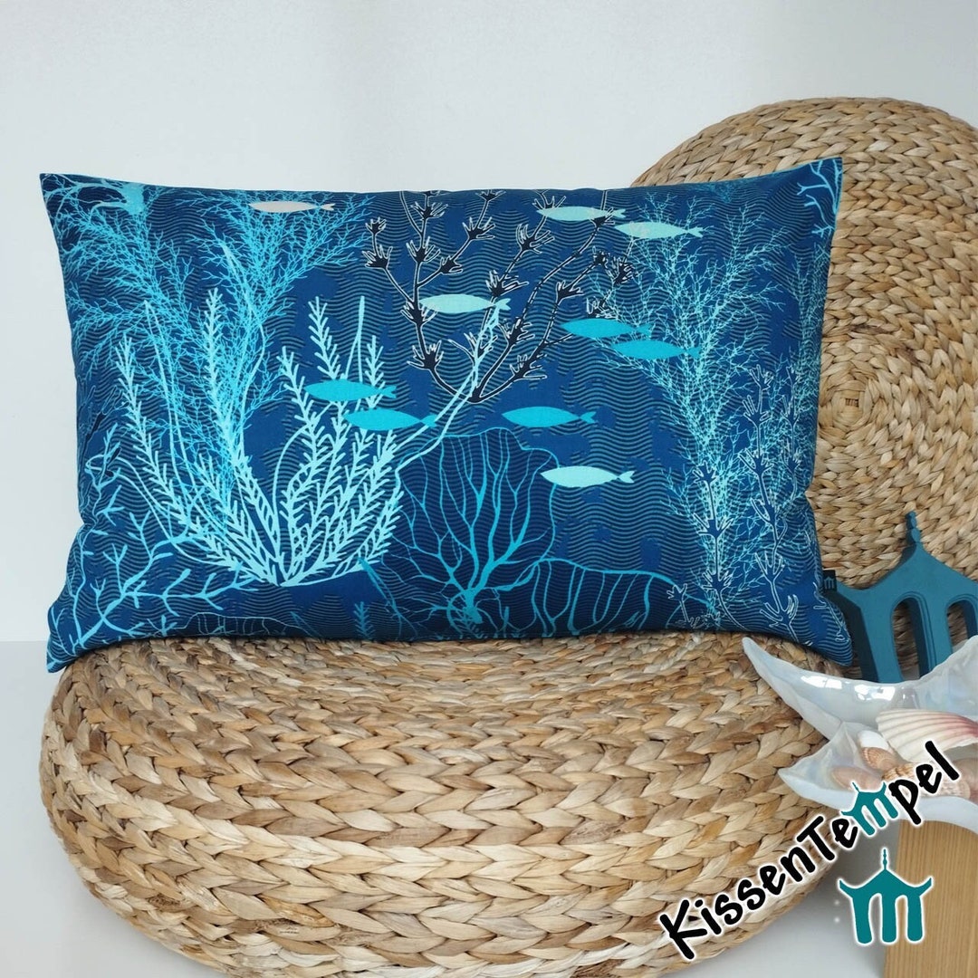Maritime Cushion Cover "ocean", All Sizes, With Corals, Fish and Waves ...