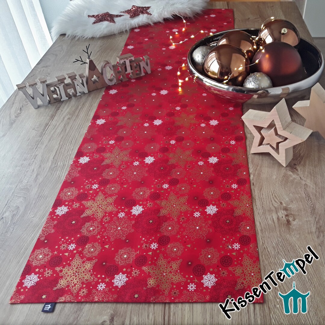 Red Christmas Table Runner christmas Double-layered Golden Stars and ...