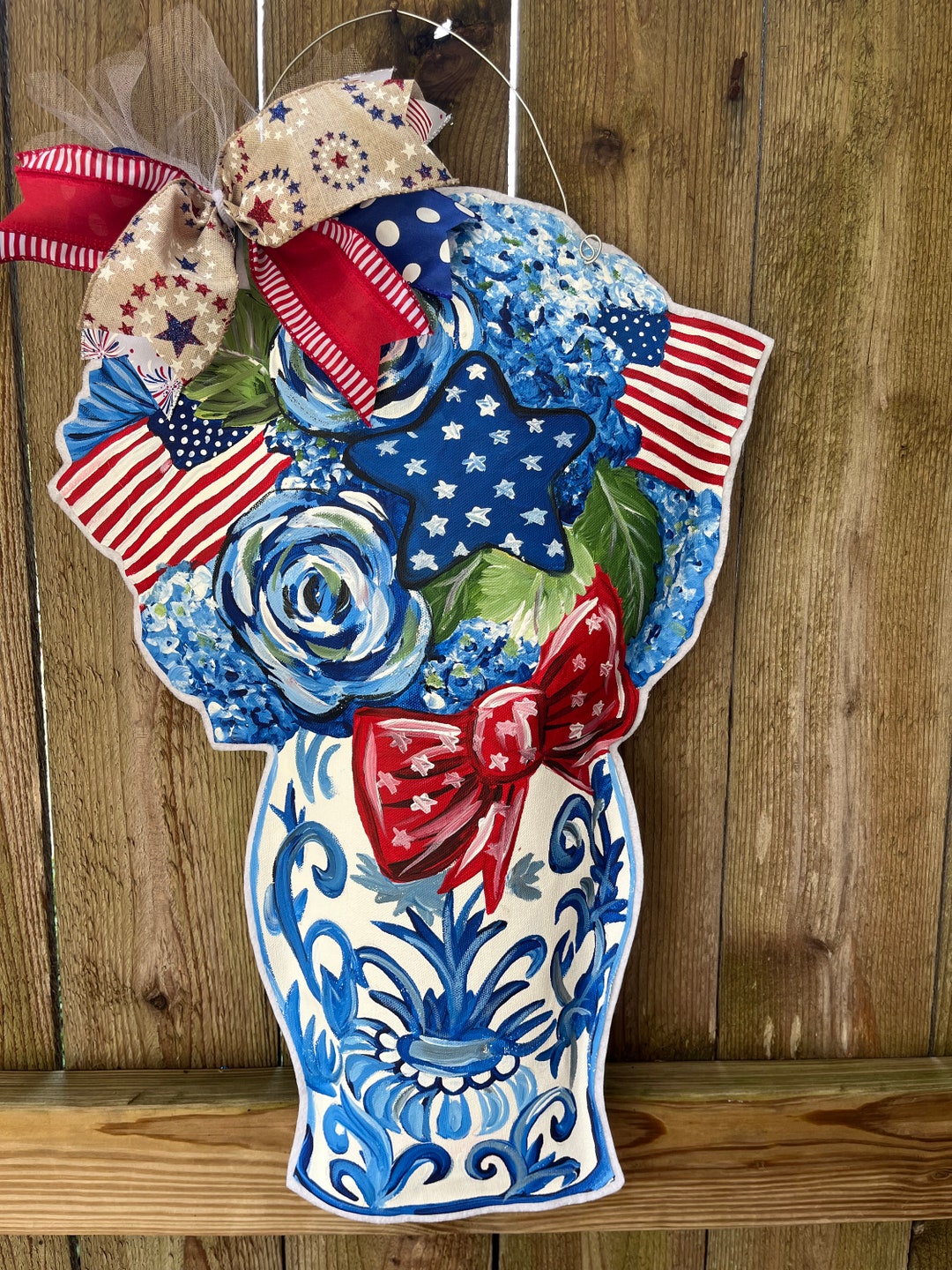 Patriotic Chinoiserie Vase With Hydrangeas - Etsy