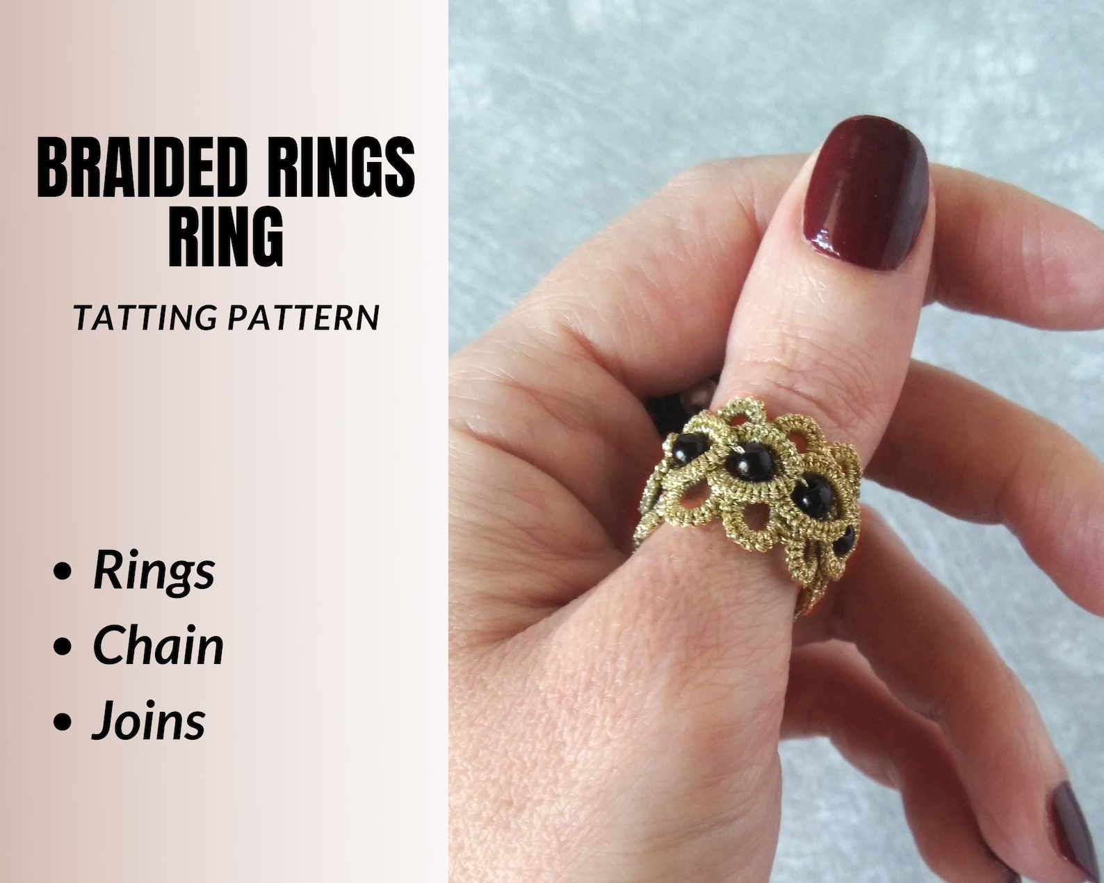 Braided Rings Ring Tatting Pattern. Tatted Lace Jewelry With Beads ...