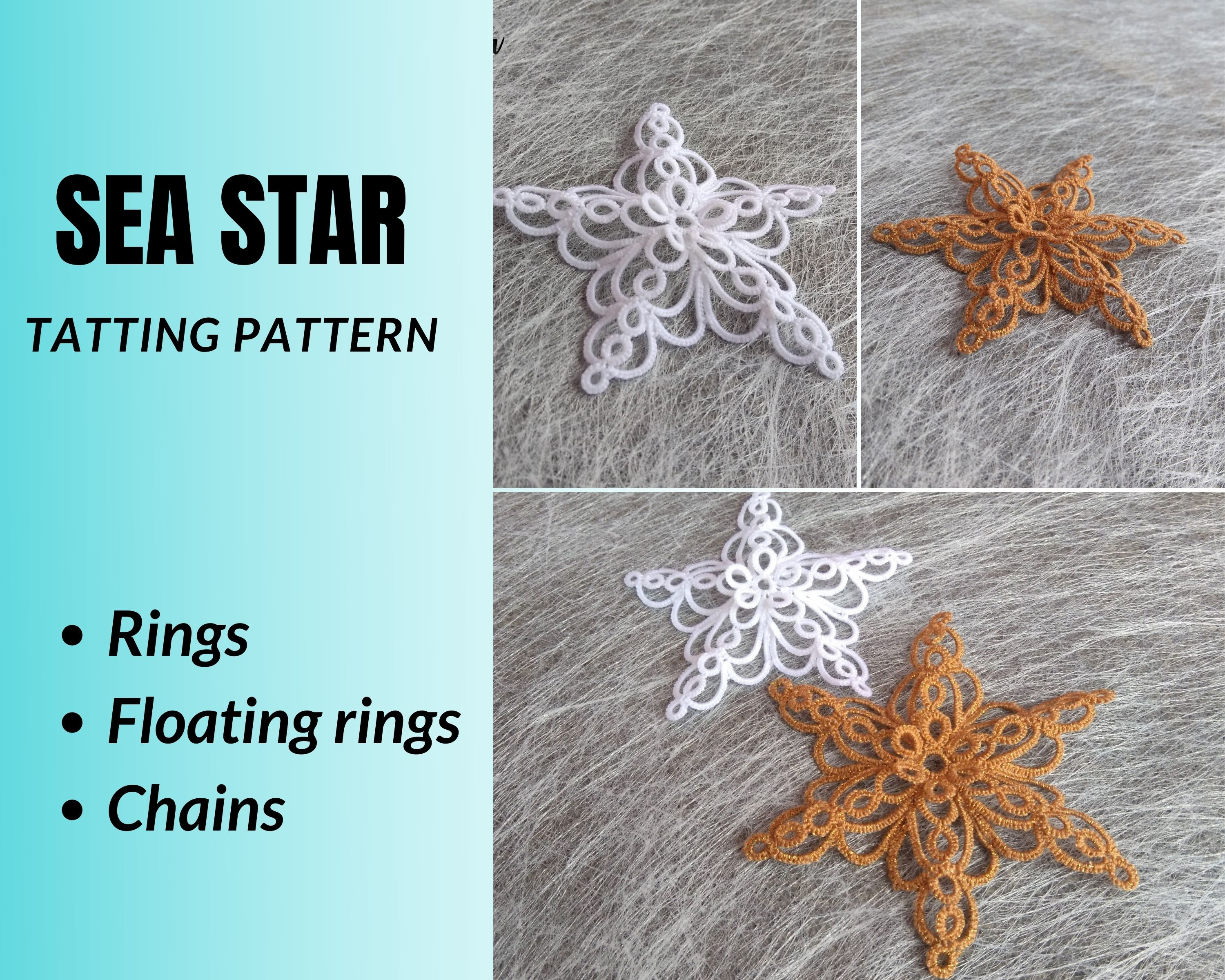 3 D star tatting pattern PDF. Unique 5 or 6 point snowflake - Etsy Polska