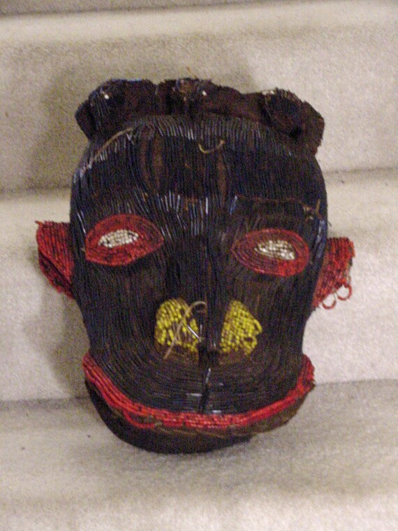 Vintage African Art Bamum Beaded Mask Long Cameroon Bamelike | Etsy