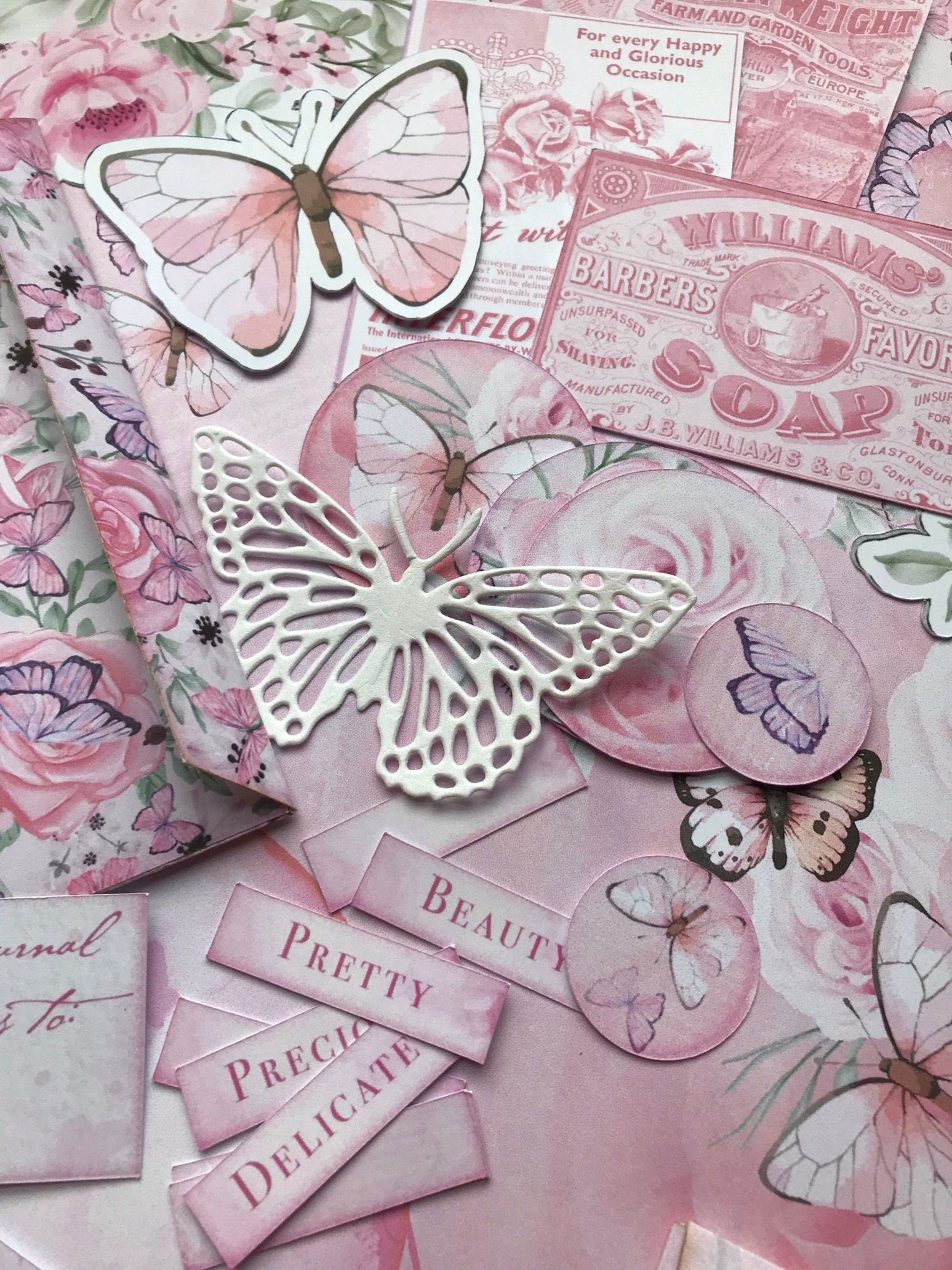 Pink Butterflies and Roses Junk Journal Kit Pink Ephemera | Etsy