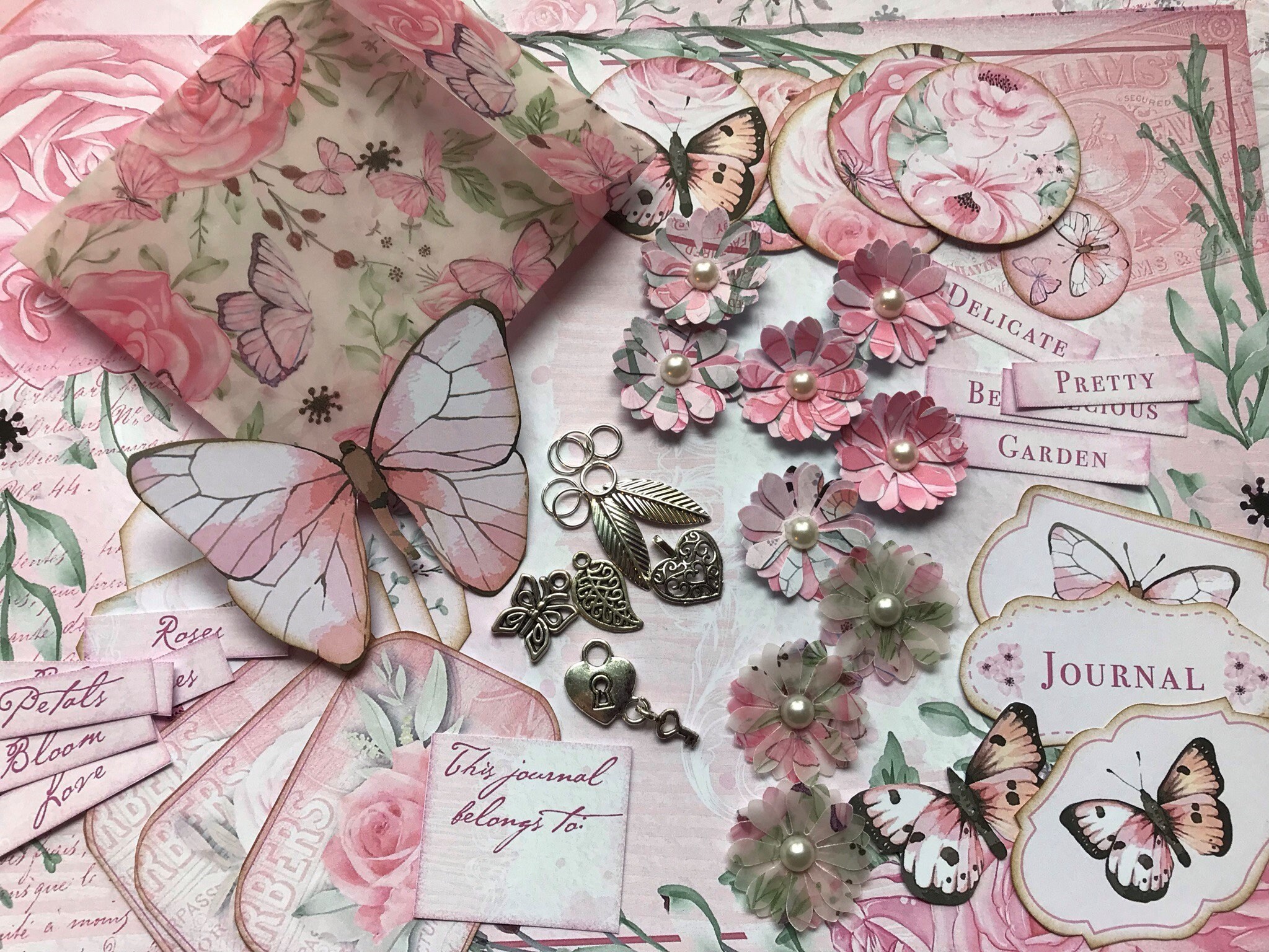 Pink Butterflies and Roses Junk Journal Kit Pink Ephemera | Etsy