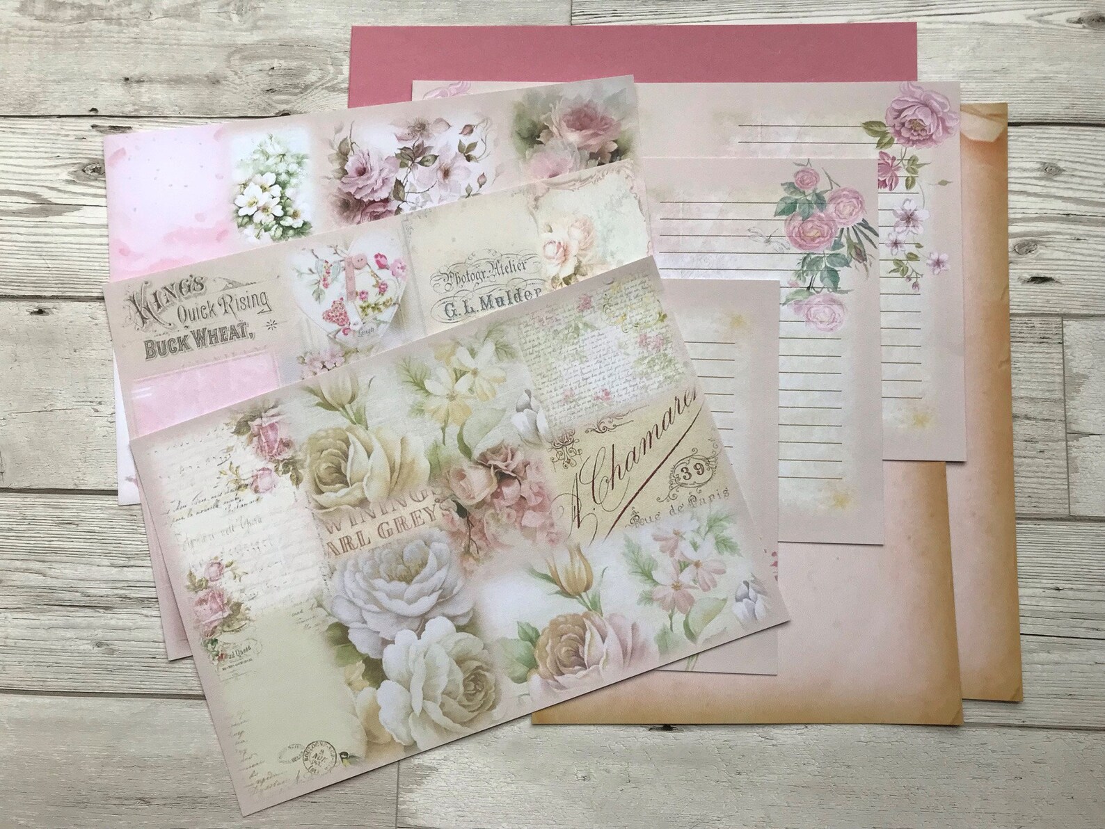 Faded pink roses junk journal paper pack journaling kit | Etsy
