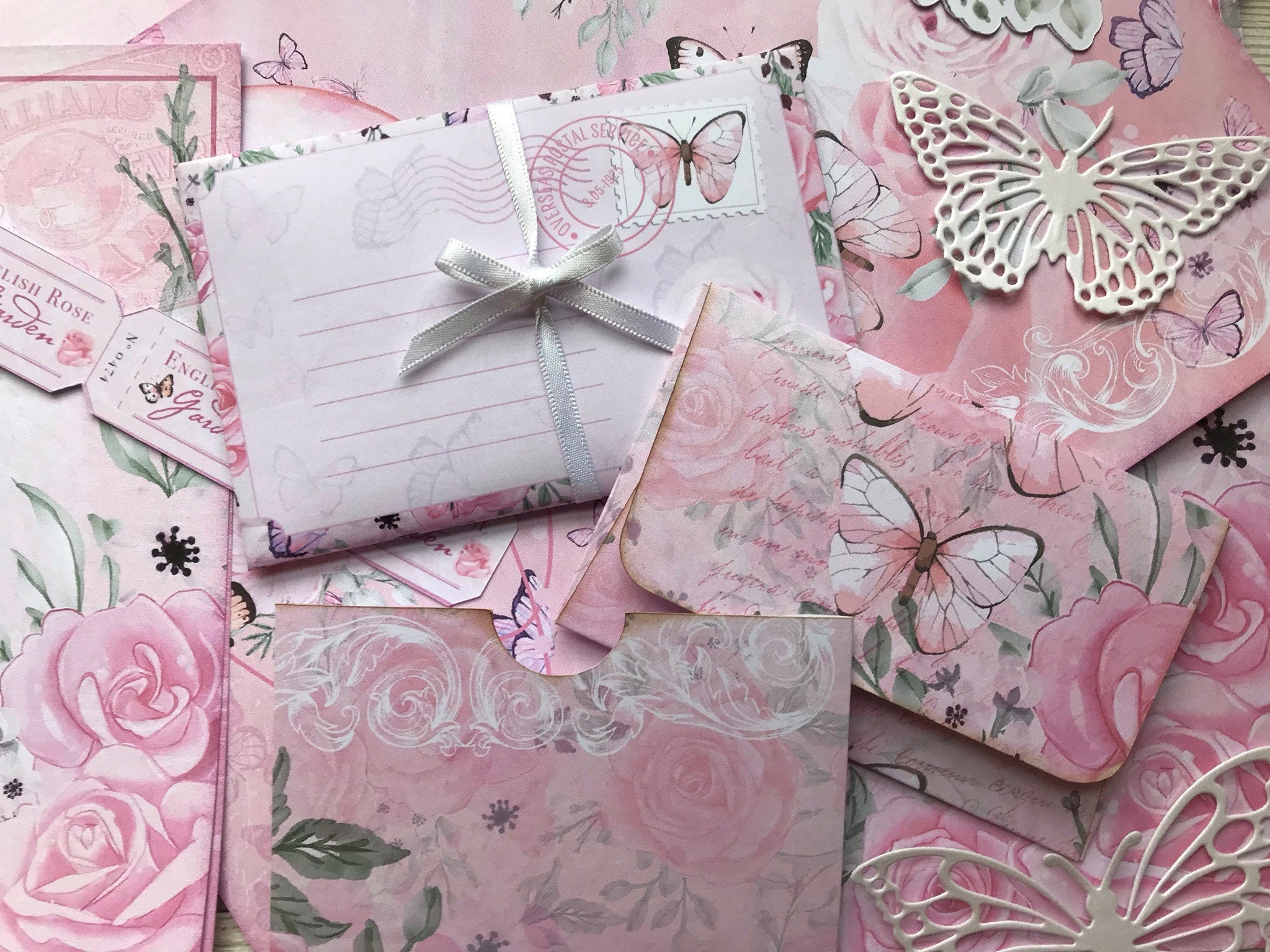 Pink Butterflies and Roses Junk Journal Kit Pink Ephemera | Etsy