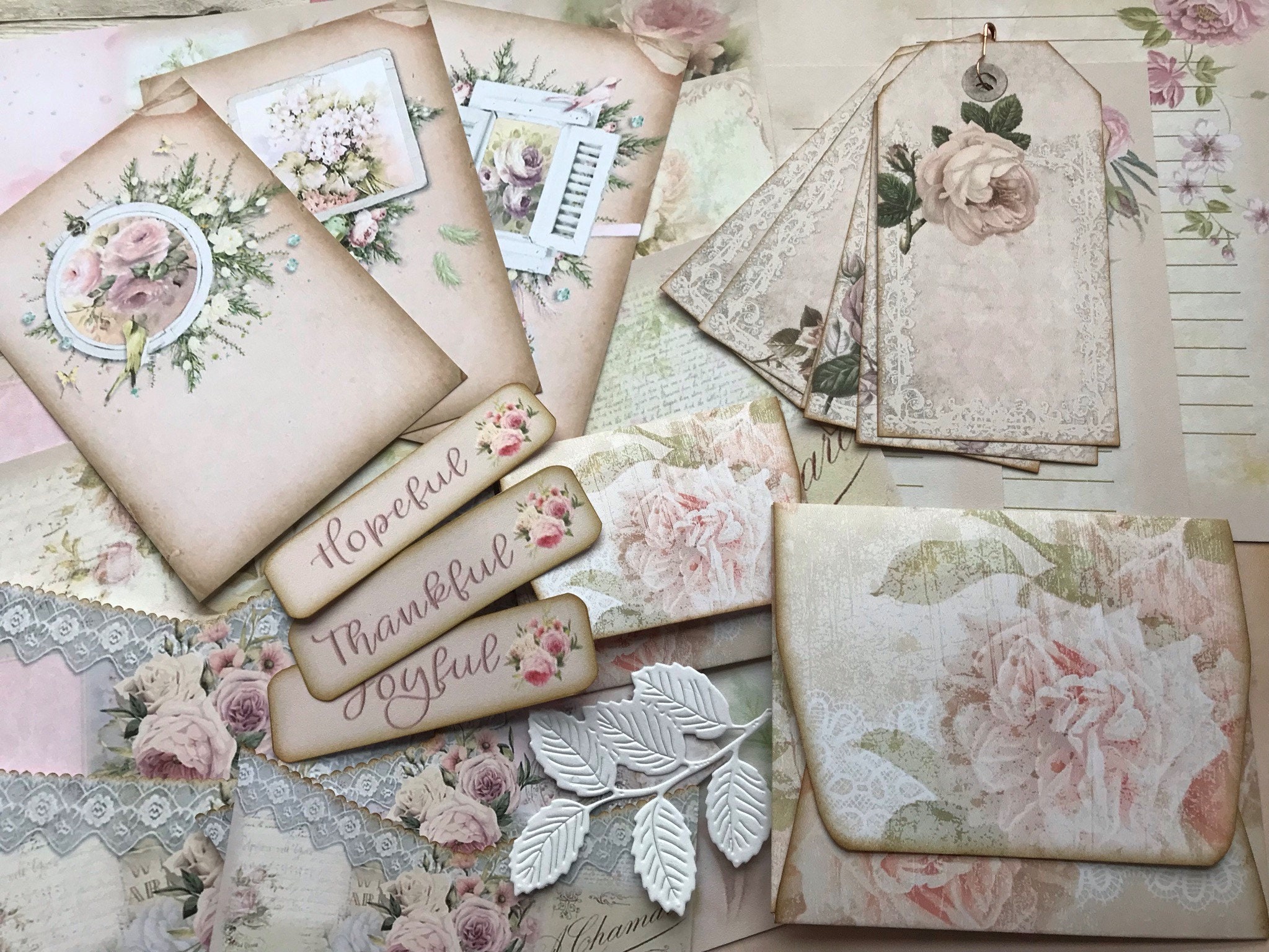 Faded pink roses junk journal paper pack journaling kit | Etsy