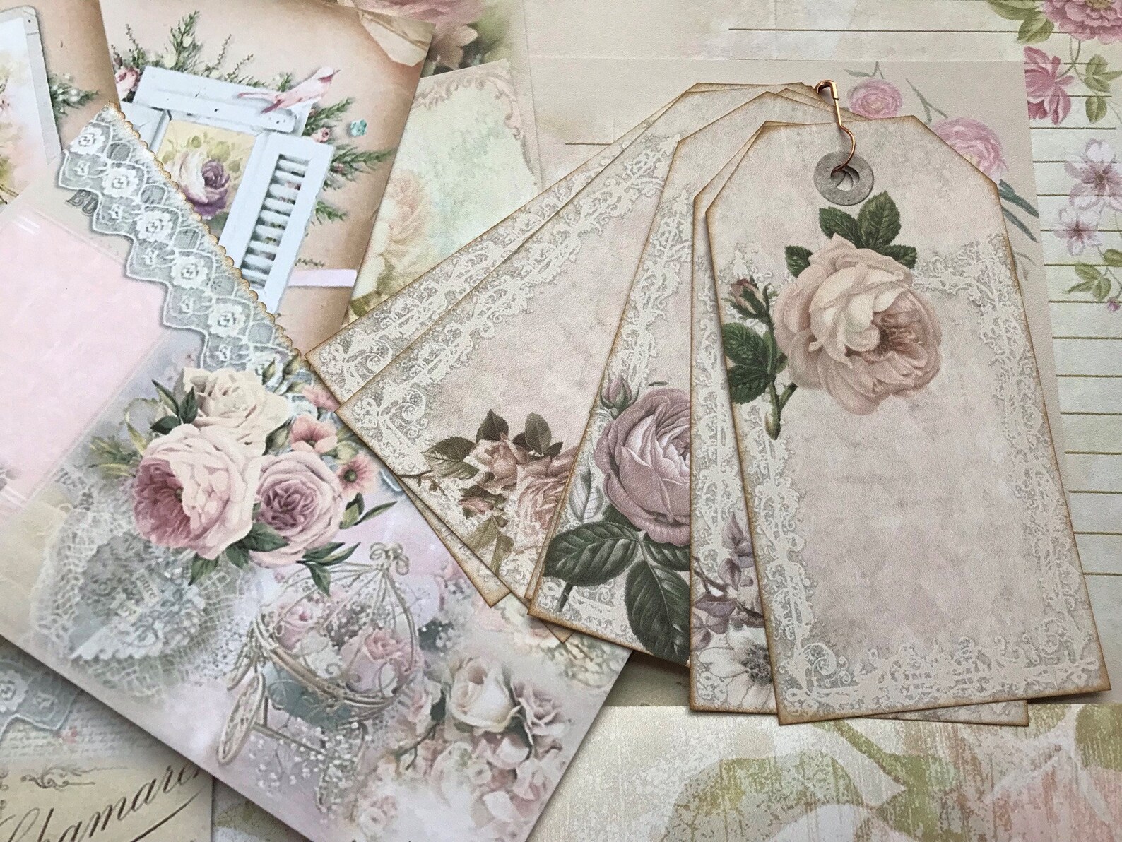 Faded pink roses junk journal paper pack journaling kit | Etsy