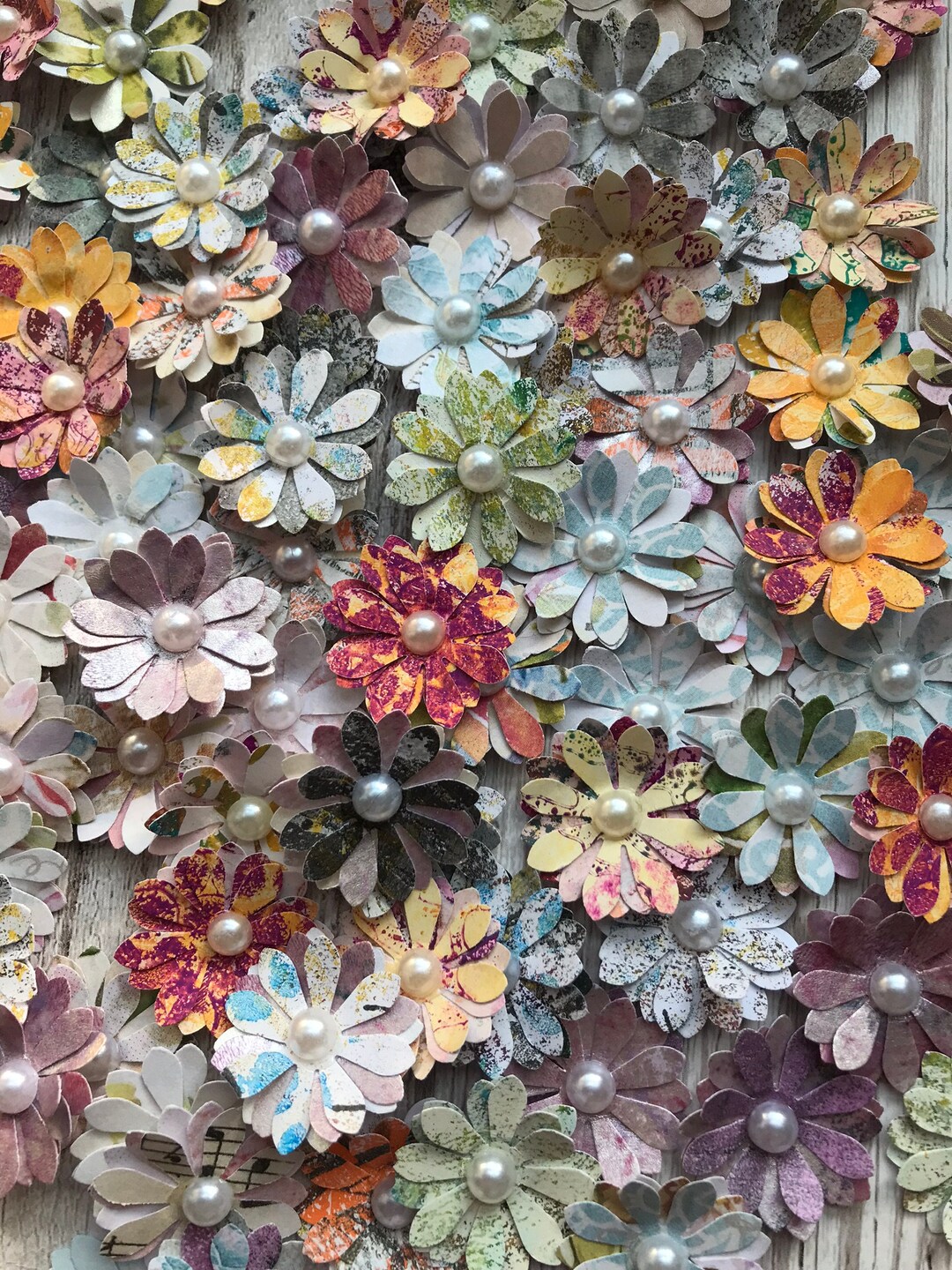 Mini Paper Flowers, Pearl Centre, Pastel Flower, Flower Embellishments ...