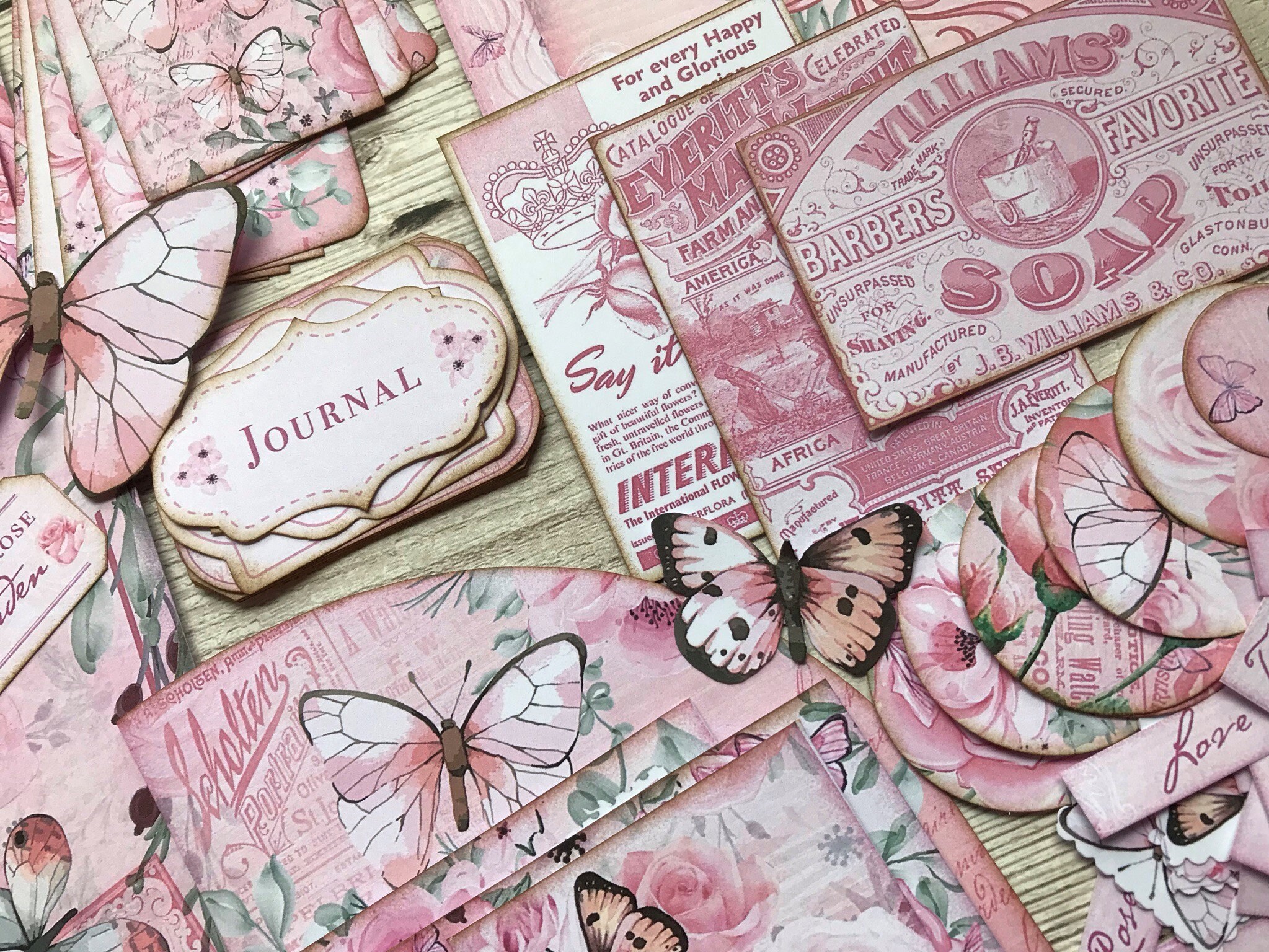 Pink Butterflies and Roses Junk Journal Kit Pink Ephemera | Etsy