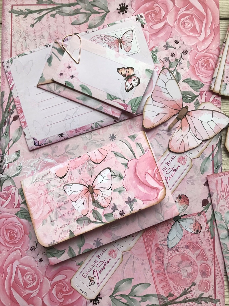Pink Butterflies and Roses Junk Journal Kit Pink Ephemera | Etsy
