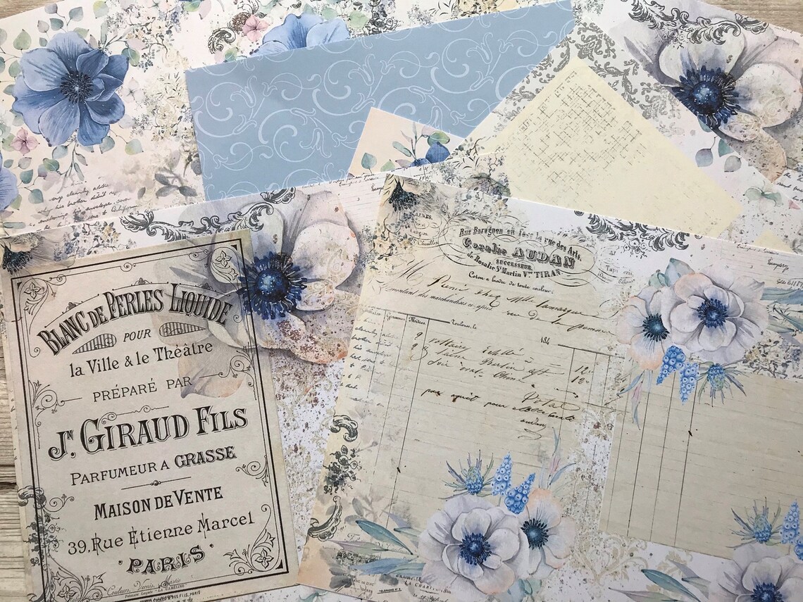 Shades of Blue Junk Journal Paper Pack Journaling Kit | Etsy