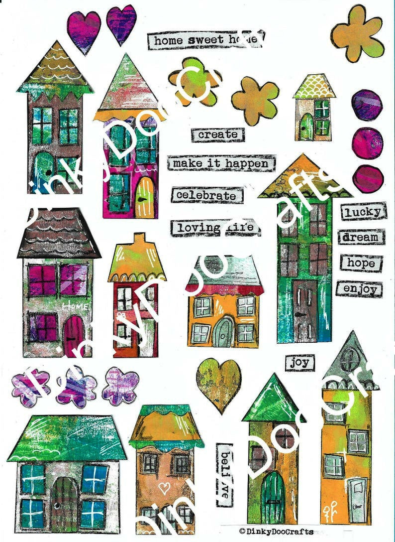 Instant Download Whimsical Houses Clip Art, Art Journal, Scrapbooking ...