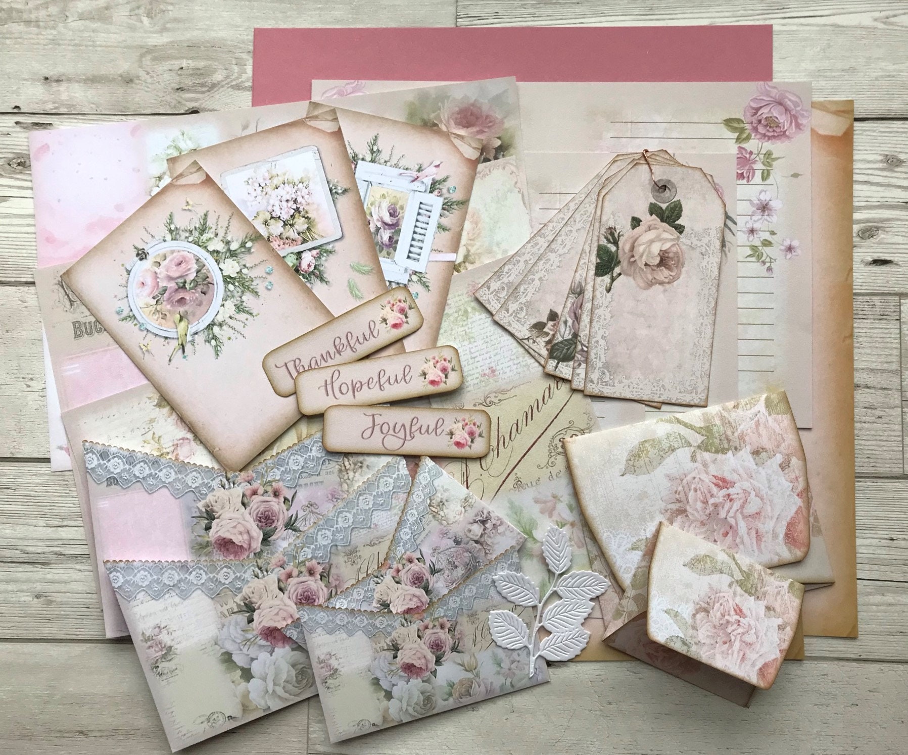Faded Pink Roses Junk Journal Paper Pack, Journaling Kit, Scrapbooking ...