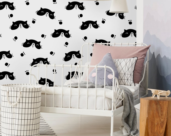 Cat Peel and Stick Wallpaper / Minimalist Removable Wallpaper / Cat ...