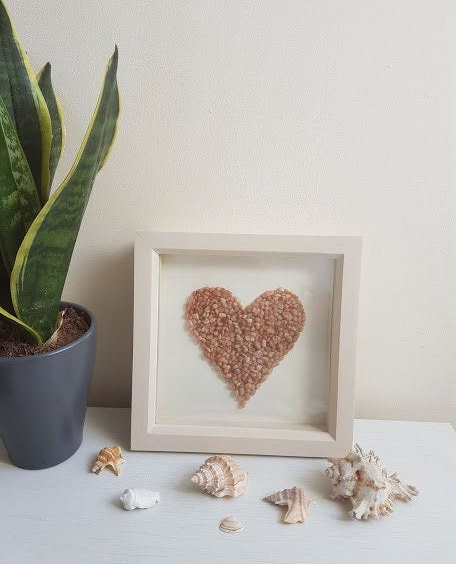 Handmade Heart Shaped Sea Shell Box Frame Artwork, Wall Decor. Beach ...