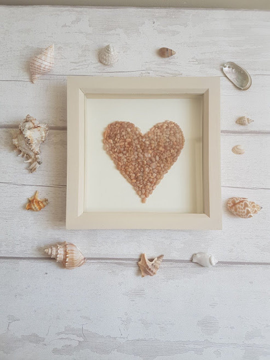 Handmade Heart Shaped Sea Shell Box Frame Artwork, Wall Decor. Beach ...