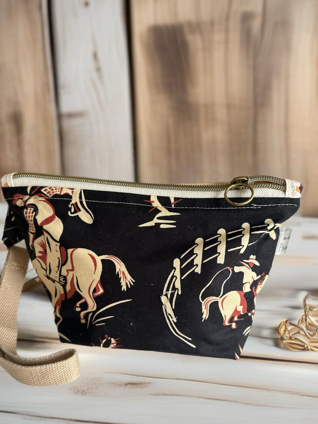 Wristlet Cowboy Themed Cowgirl Western Clutch Retro Fun Fabric Zippered ...