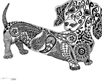 Dachshund zentangle | Etsy
