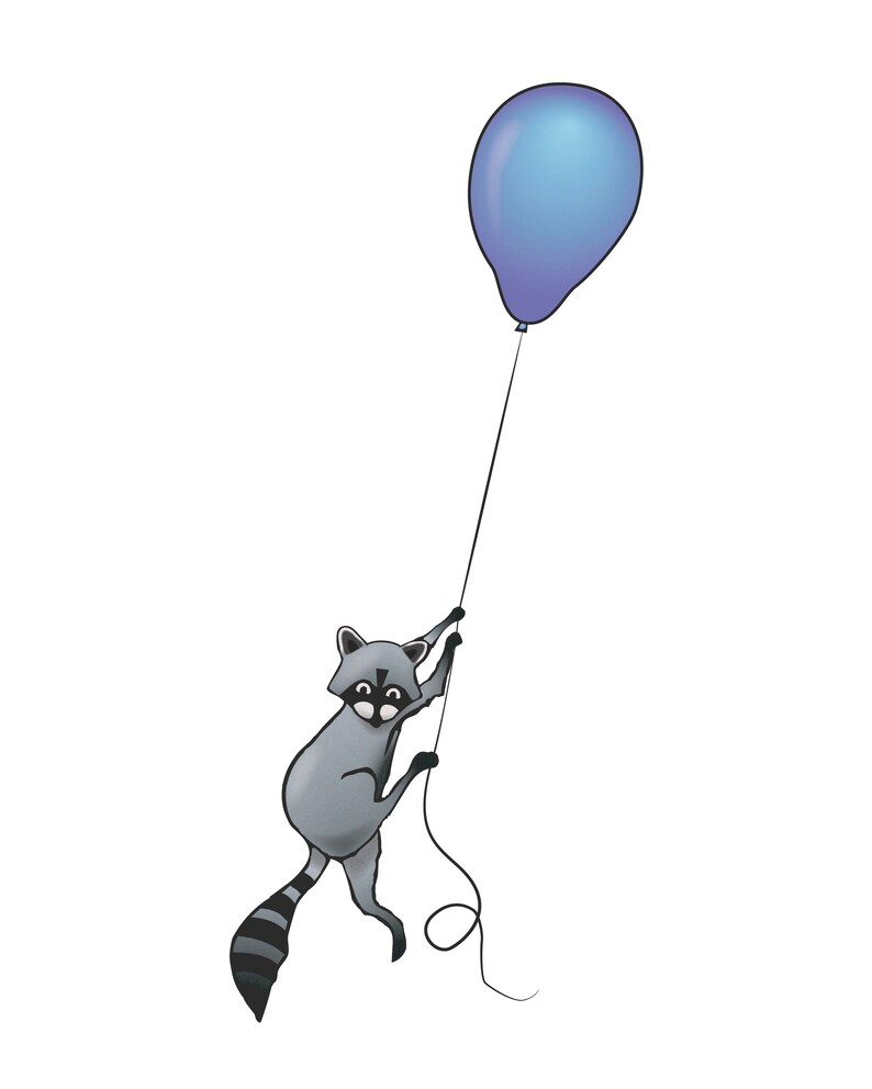 Baby Raccoon Blue Balloon Printable Wall Art - Etsy