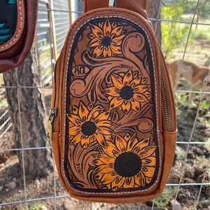 Sunflower Sling Bag, Leather Tooled Sunflowers, Western Purses, Neutral ...