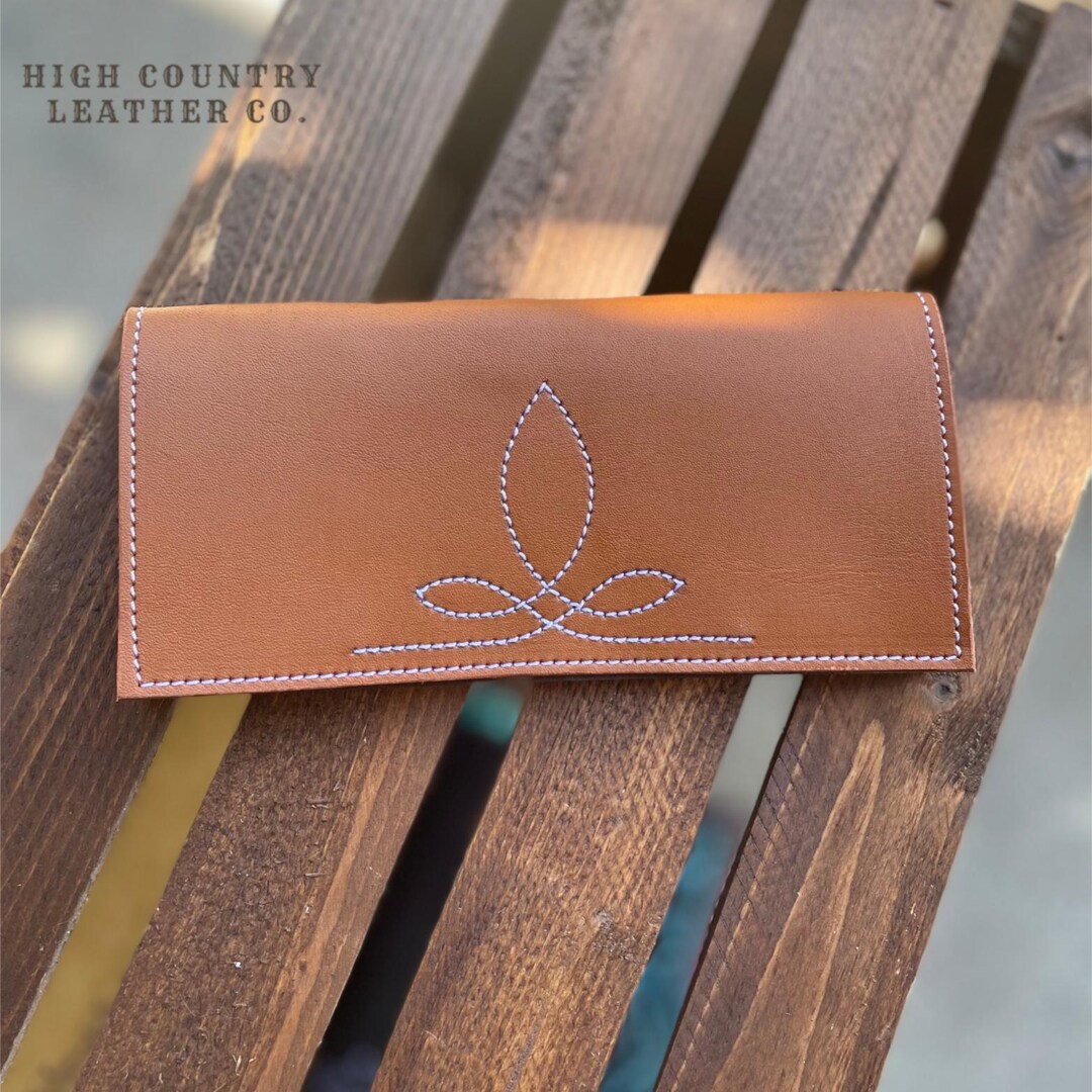 Caramel Leather Checkbook Cover With Western Boot Stitching, 16 - Etsy