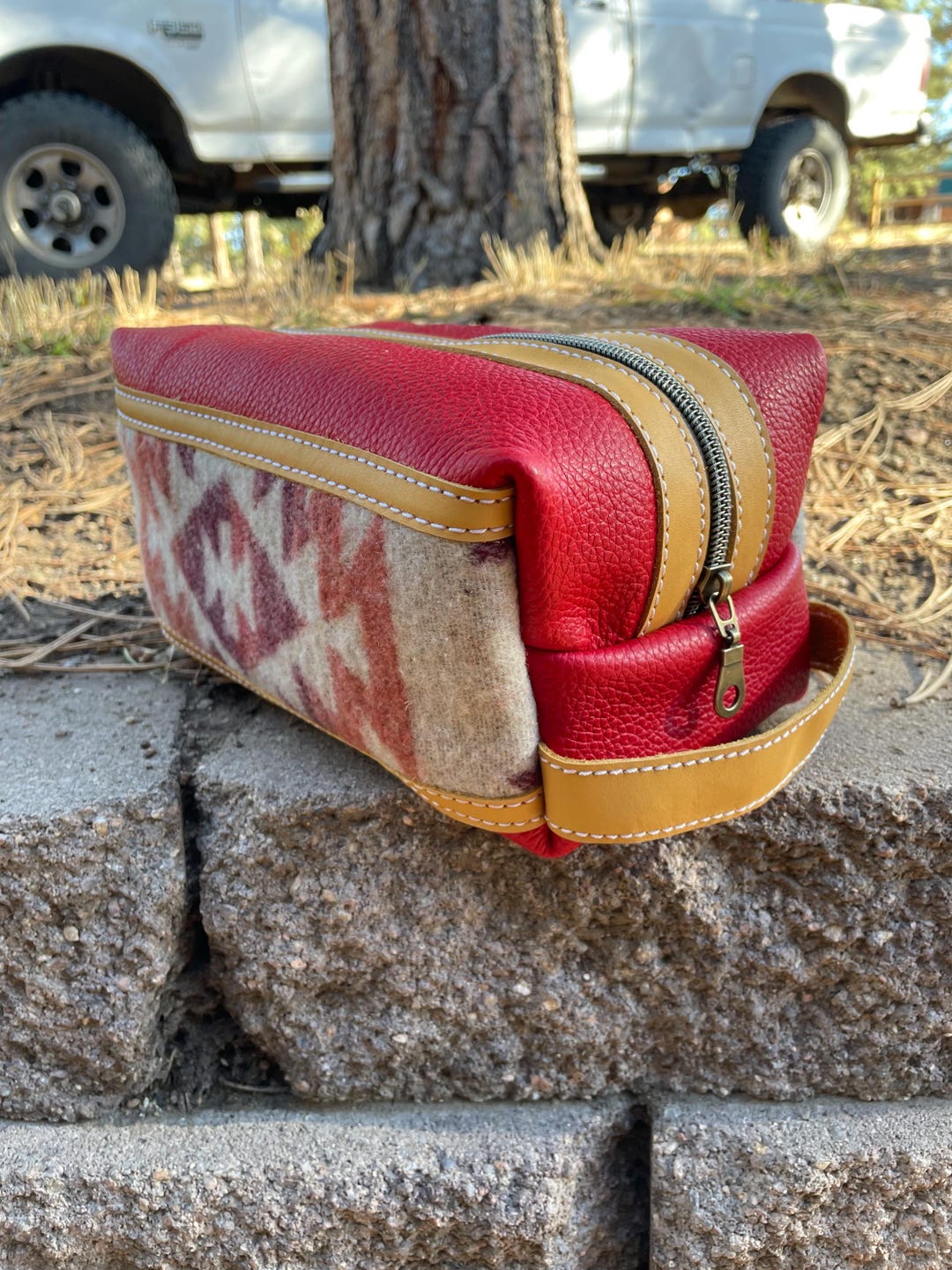 Ready to Ship, Southwestern Dopp Kit, Genuine Aztec Wool Bag, Leather ...