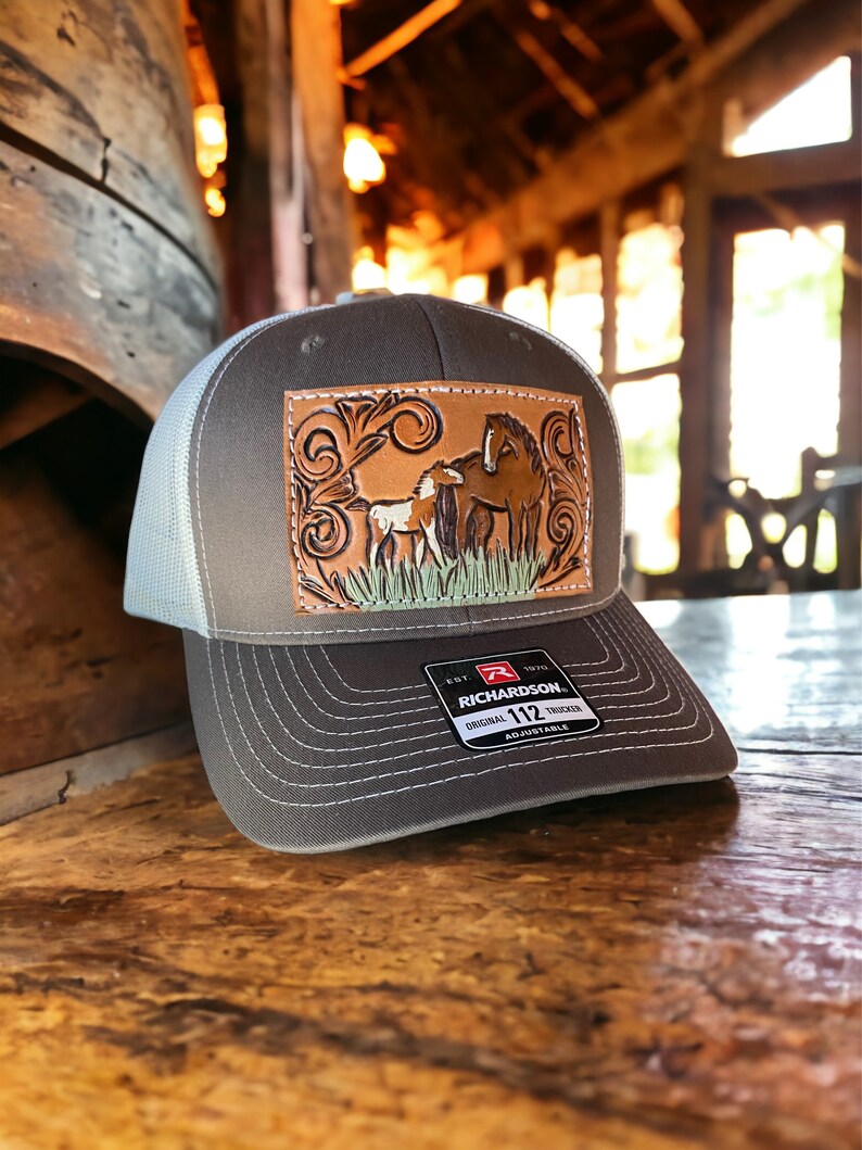 Trucker Hat, Horses, Trucker Hat With Horses, Mama Ball Cap, Cowgirl Baseball Hat, Tooled ...