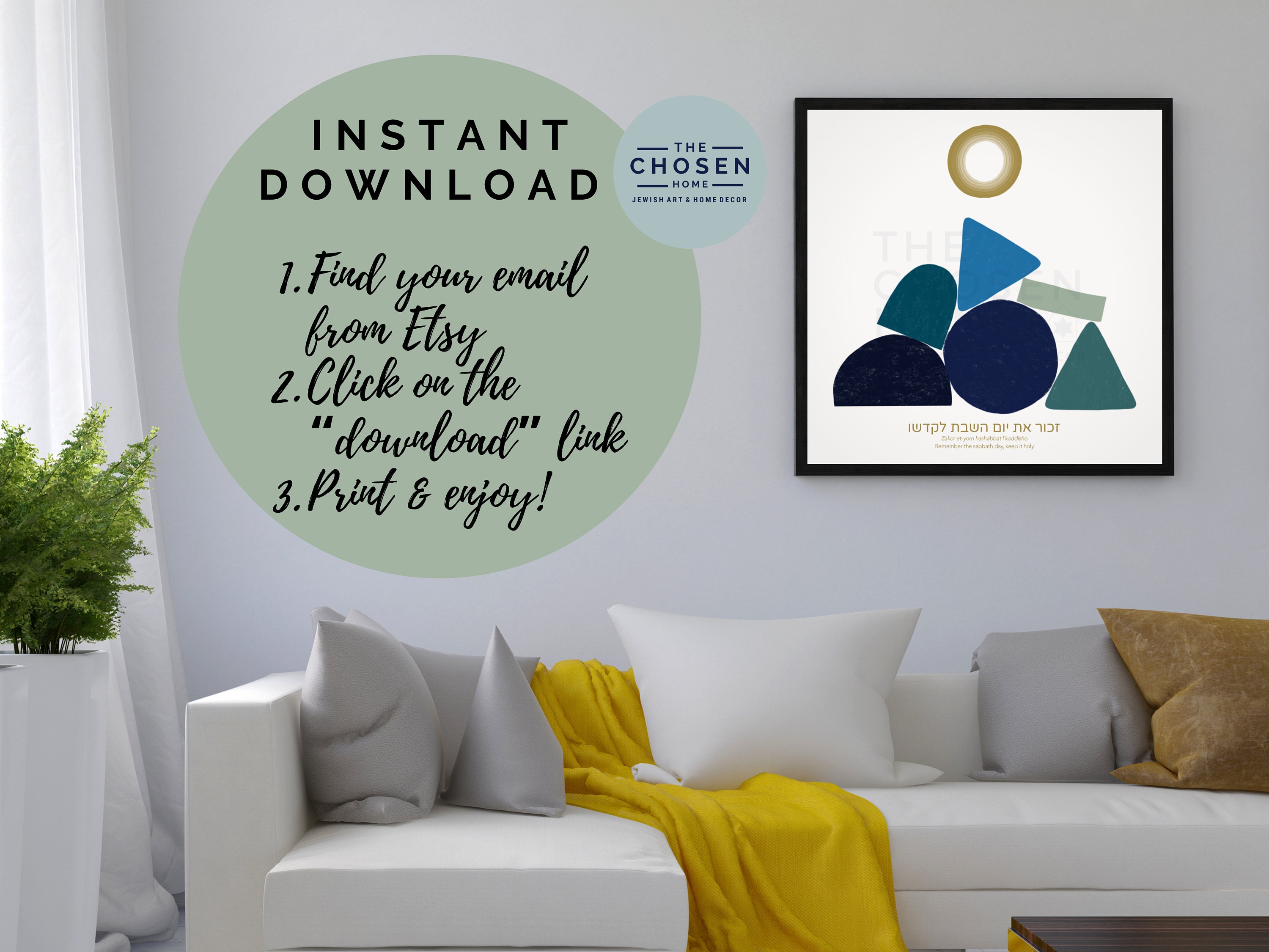 Keep Shabbat Mid Century Modern Abstract Shapes Printable Image File ...