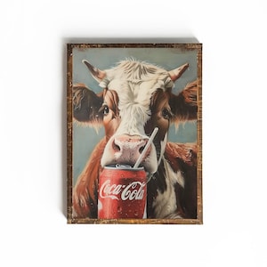Funny Farmhouse Wall Art Coca Cola Art Dairy Cow Wall Art Funny Cow Print for Kitchen Farmhouse ...