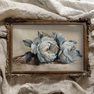 BLUE FLORAL PRINTABLE Art Cottagecore Wall Art Blue Cottagecore Flower ...
