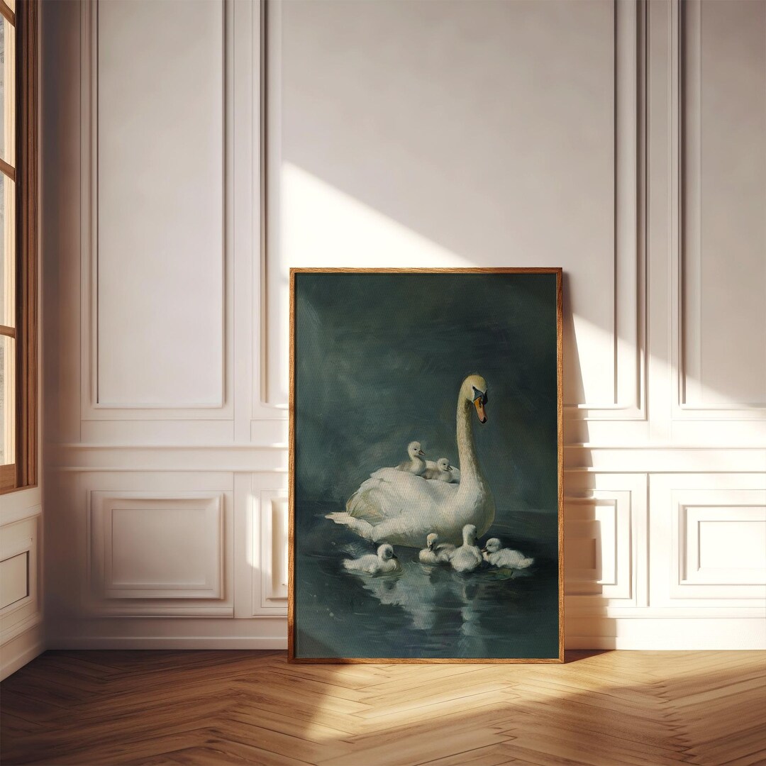 VINTAGE SWAN PAINTING Printable Swan Art Cottagecore Swan Print Swan ...