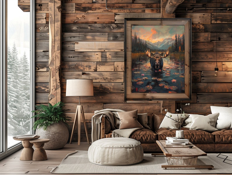 Colorful Wall Art of Alaska, Moose Painting Printable, Cabin Wall Art ...
